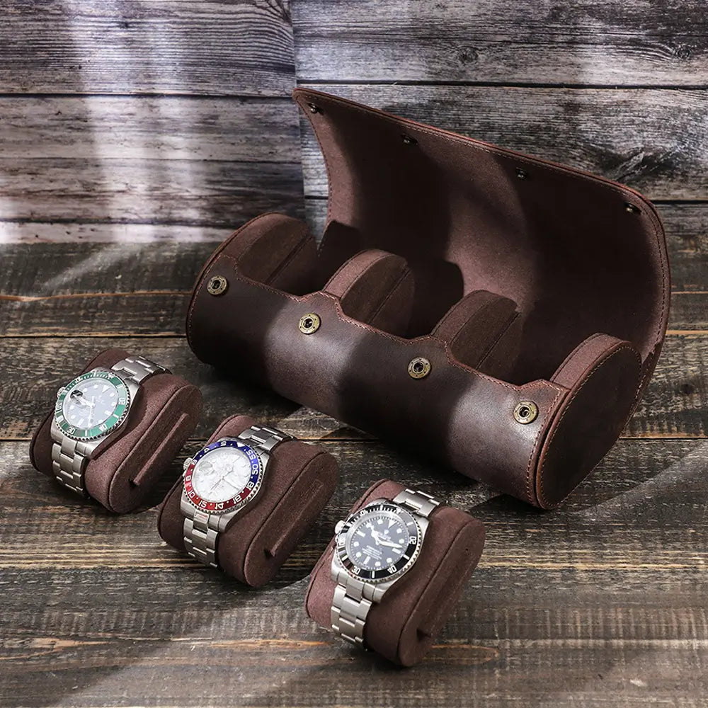 3 Watch Roll Case | Personalized Leather Watch Travel Case | BygoneMark ...